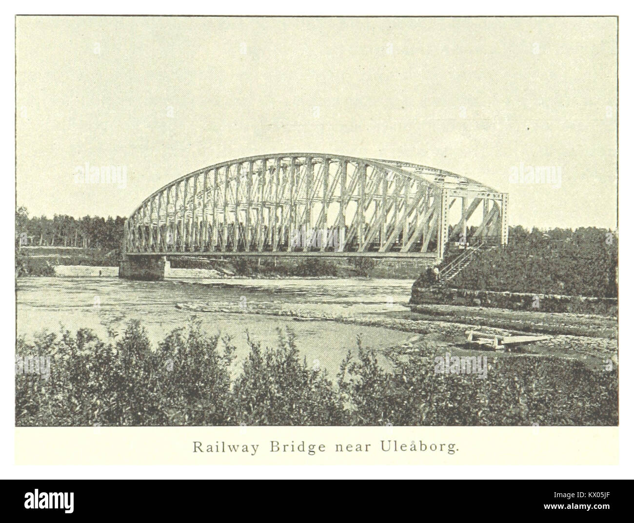 An 1894 illustration from Mechelin showing a railway bridge near Oulu ...