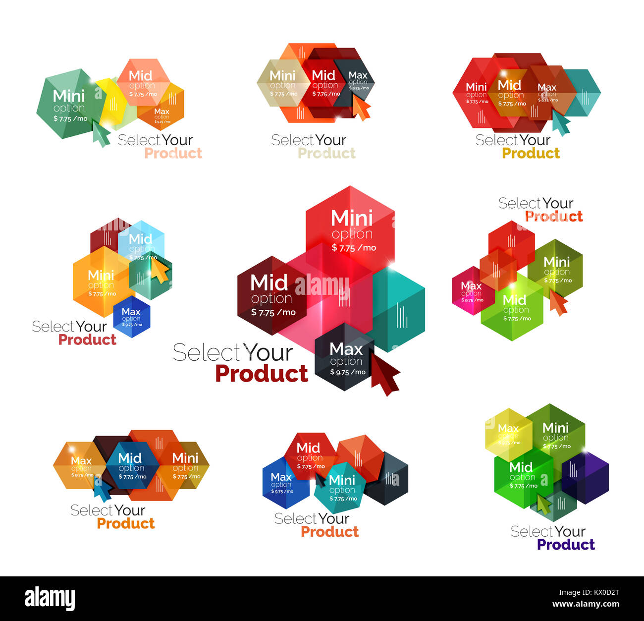 Set of hexagon navigation option diagrams. business brochure or flyer ...