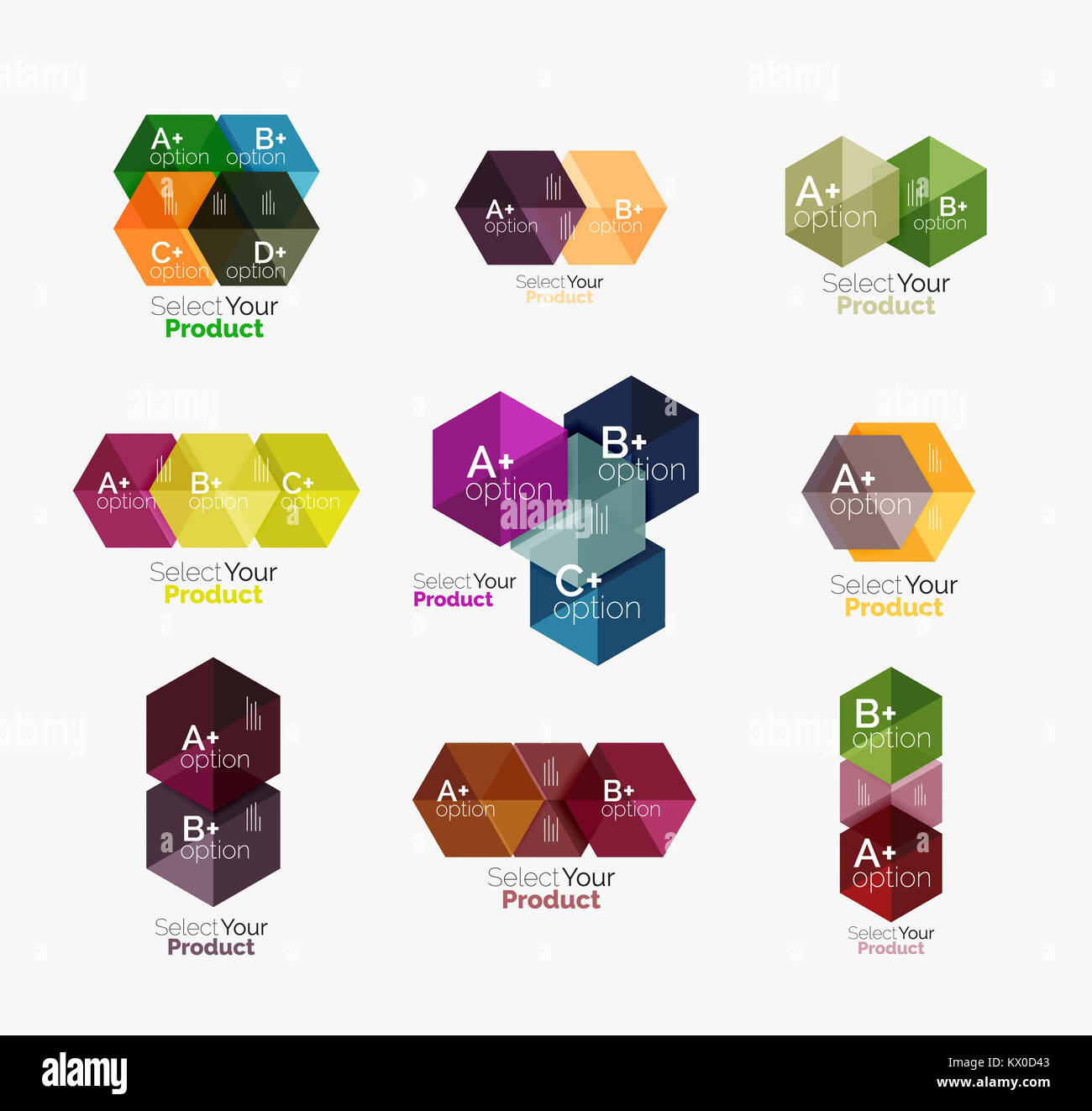 Set of business hexagon layouts with text and options. Design elements ...
