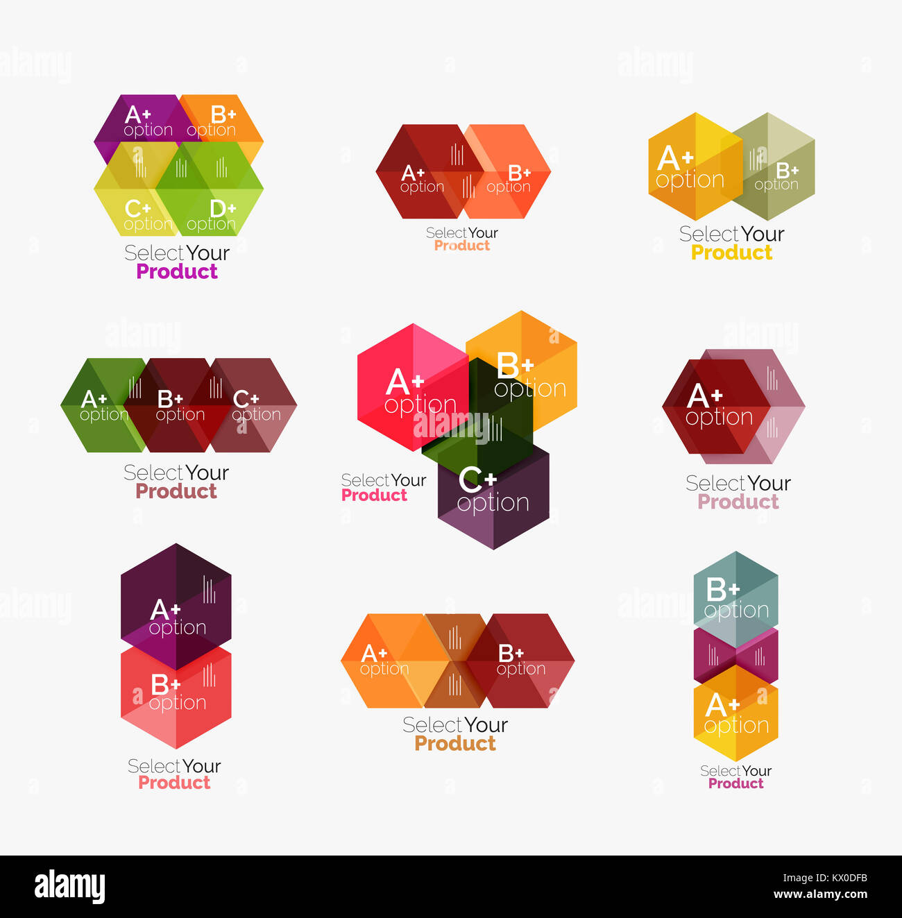 Set of business hexagon layouts with text and options. Design elements ...
