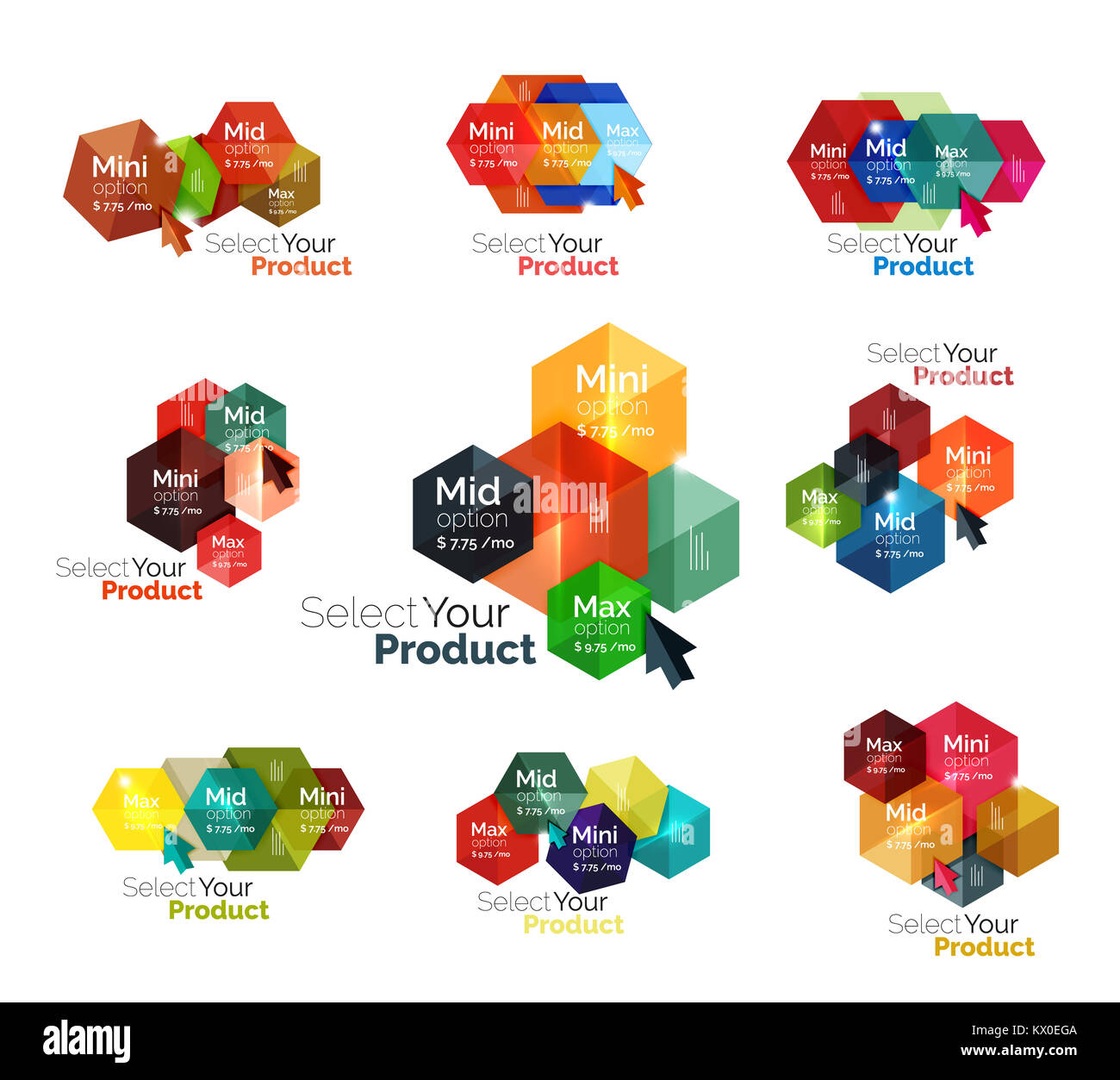 Set of hexagon navigation option diagrams. business brochure or flyer ...