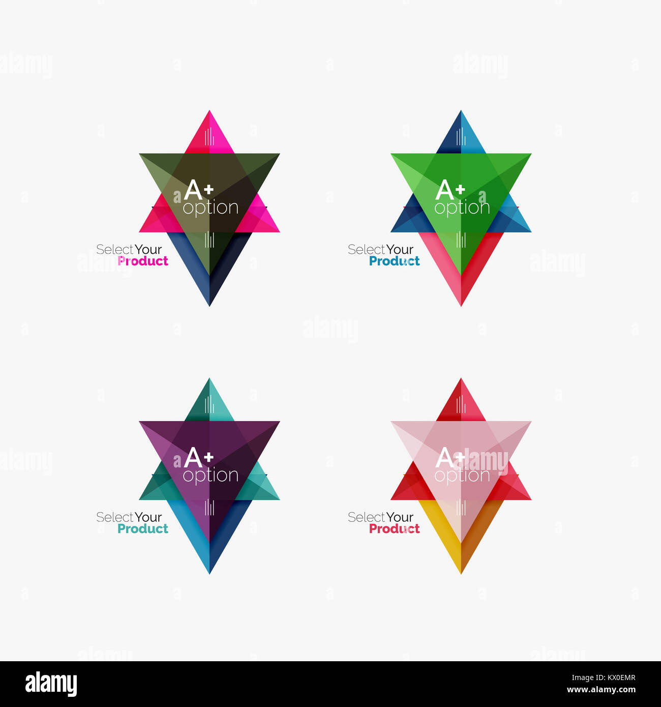 Set of triangle layouts with text and options. Elements of business ...
