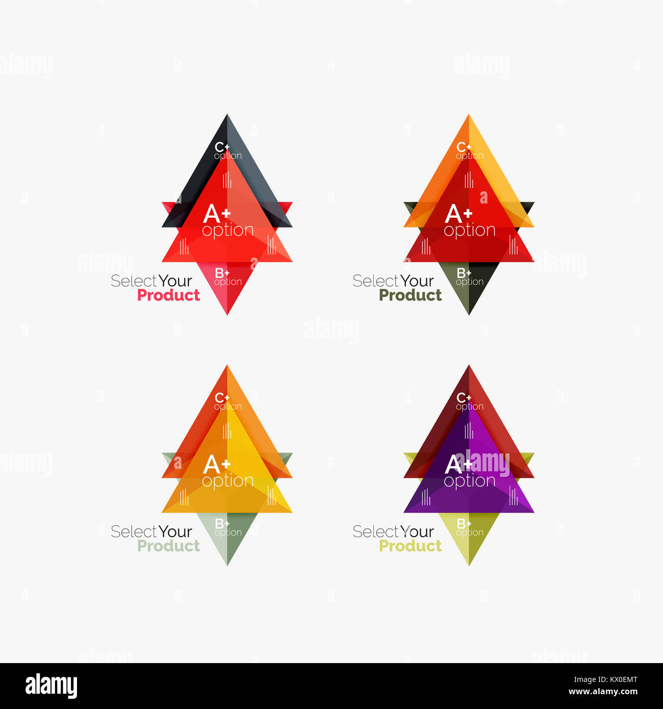 Set of triangle layouts with text and options. Elements of business ...