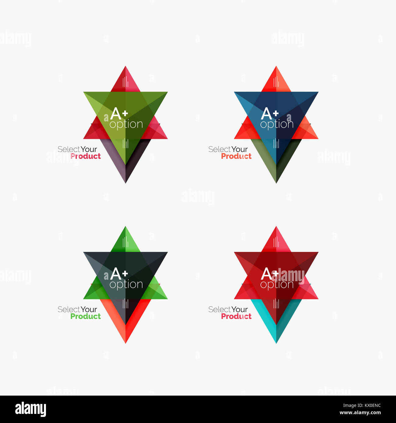 Set of triangle layouts with text and options. Elements of business ...