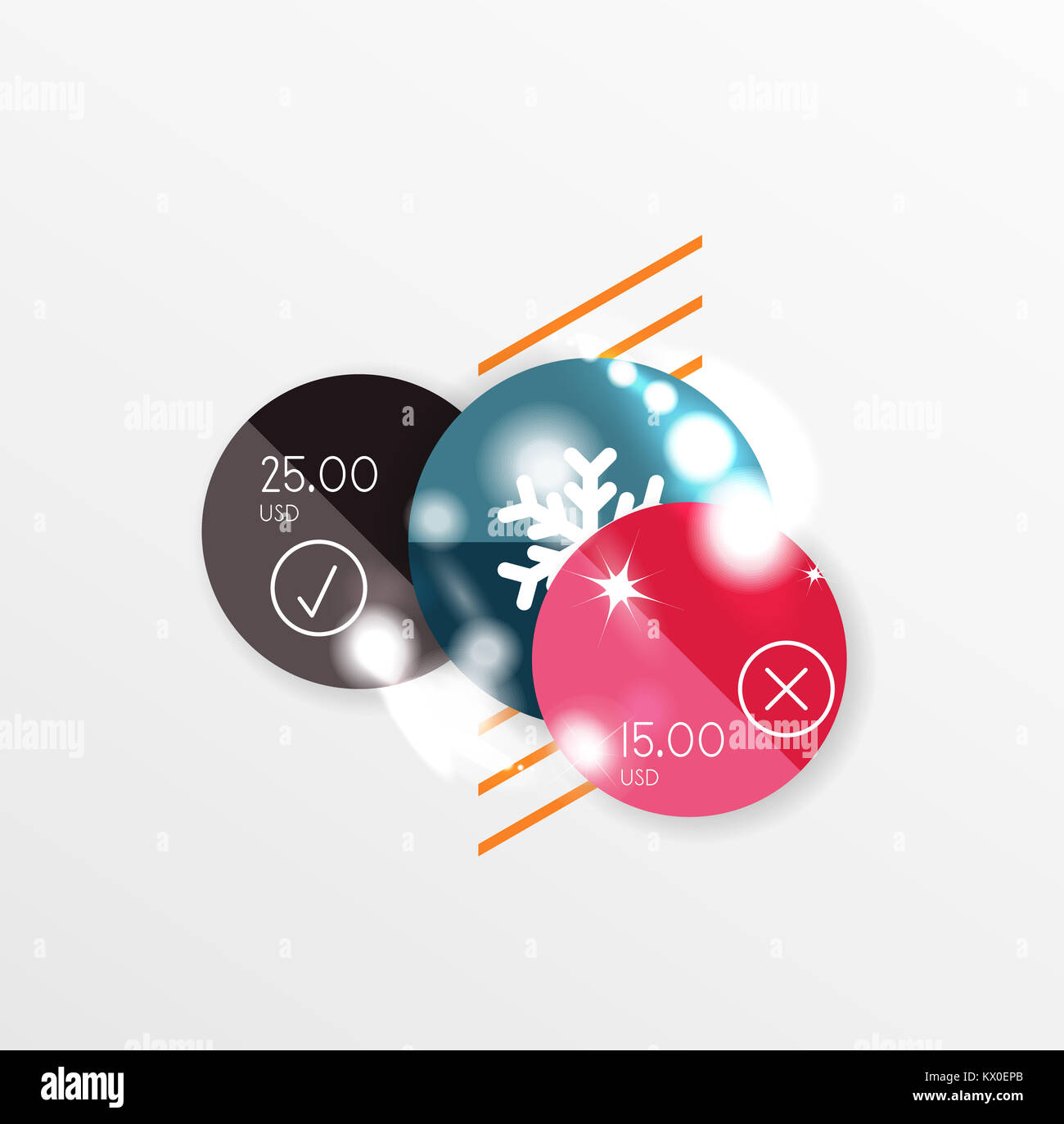 Christmas or New Year promo labels and stickers. Circle geometric ...