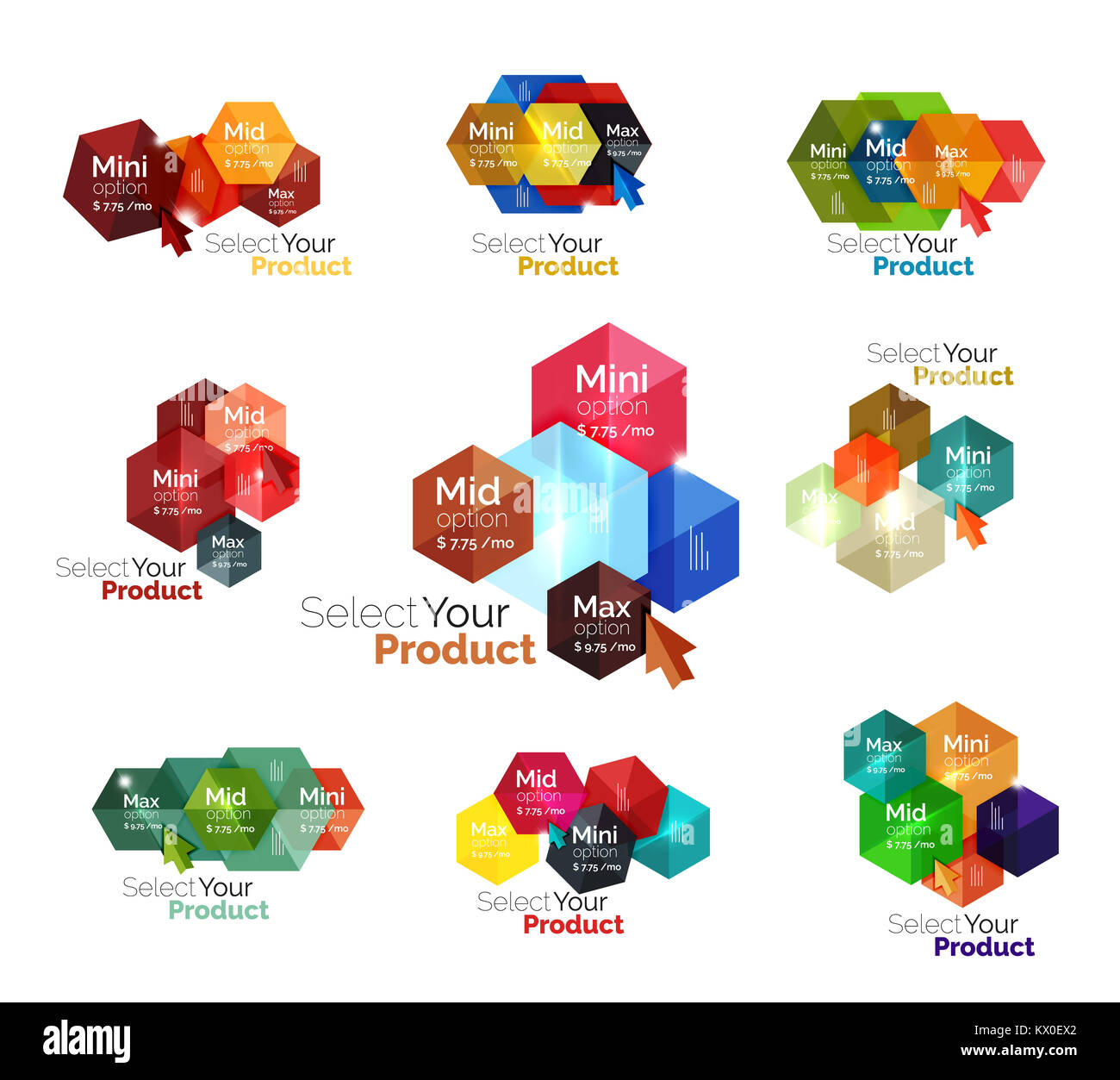 Set of hexagon navigation option diagrams. business brochure or flyer ...