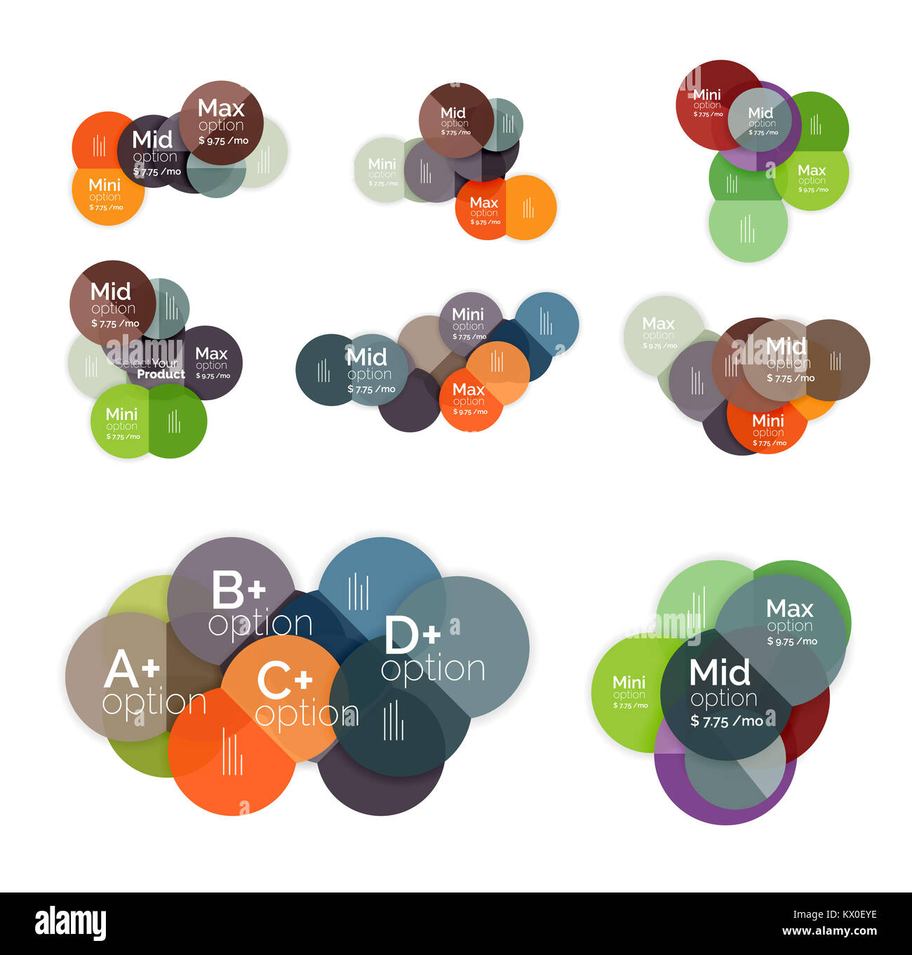 Circle business option diagrams. Select your product with sample ...
