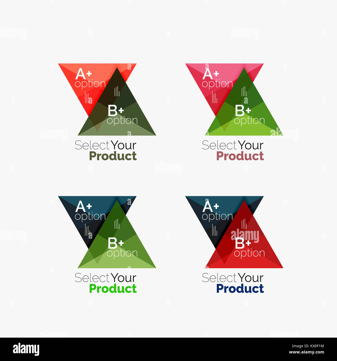 Set of triangle layouts with text and options. Elements of business ...