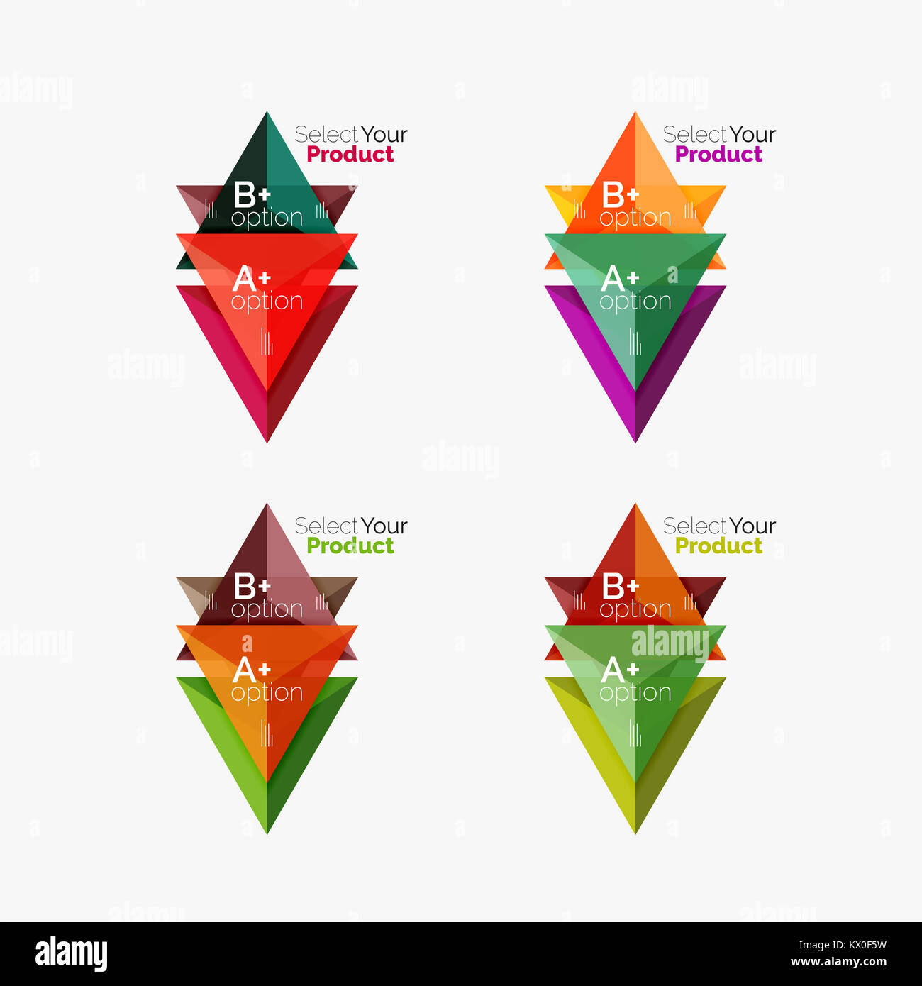 Set of triangle layouts with text and options. Elements of business ...