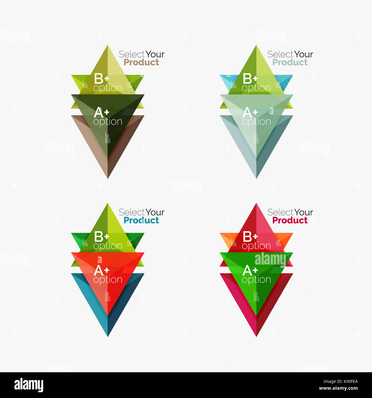Set of triangle layouts with text and options. Elements of business ...