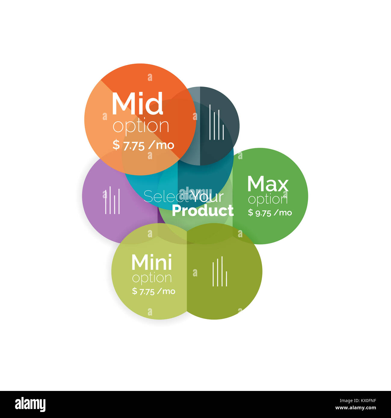 Circle business option diagrams. Select your product with sample ...
