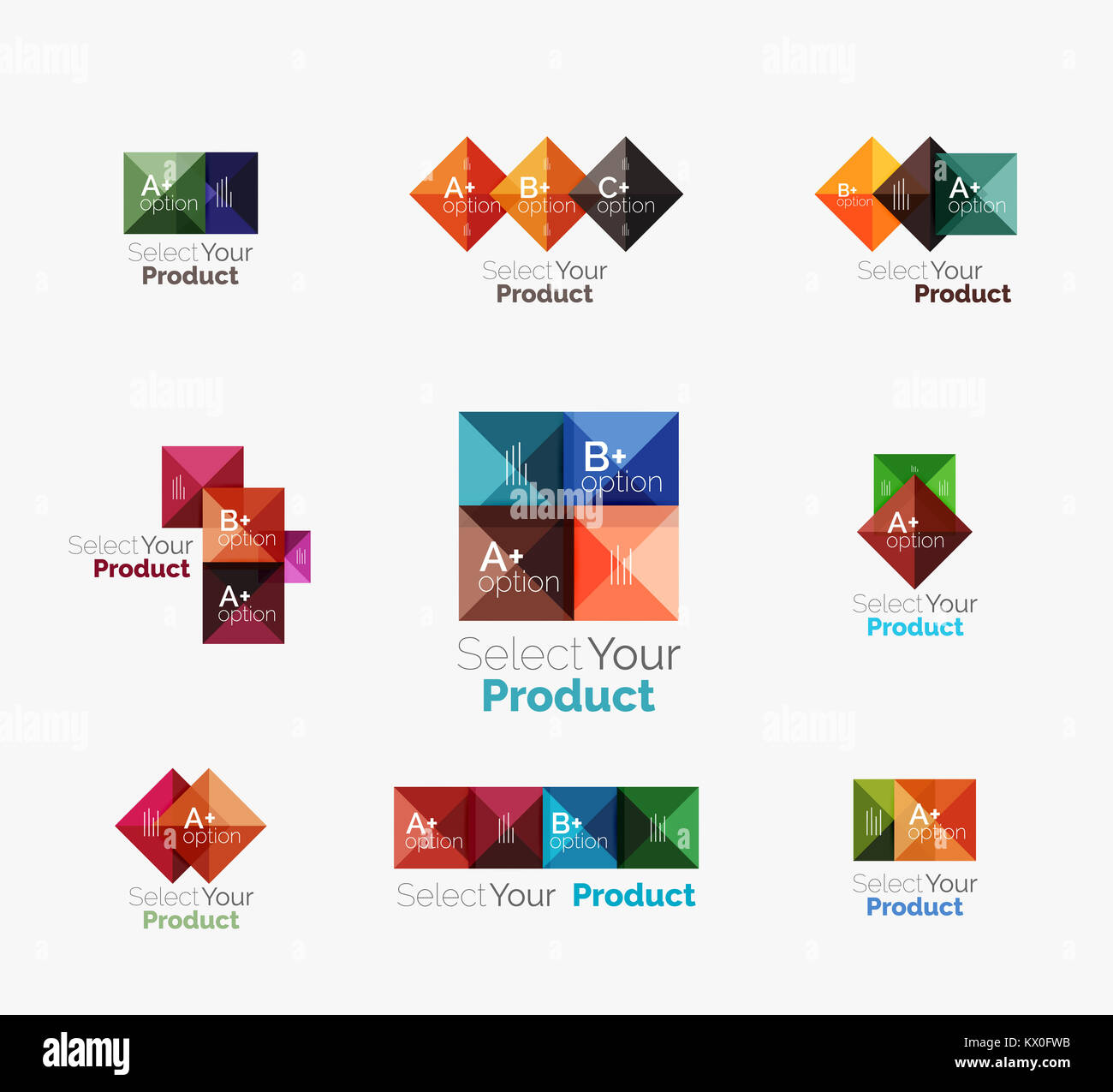 Set of abstract square interface menu navigation buttons with sample ...