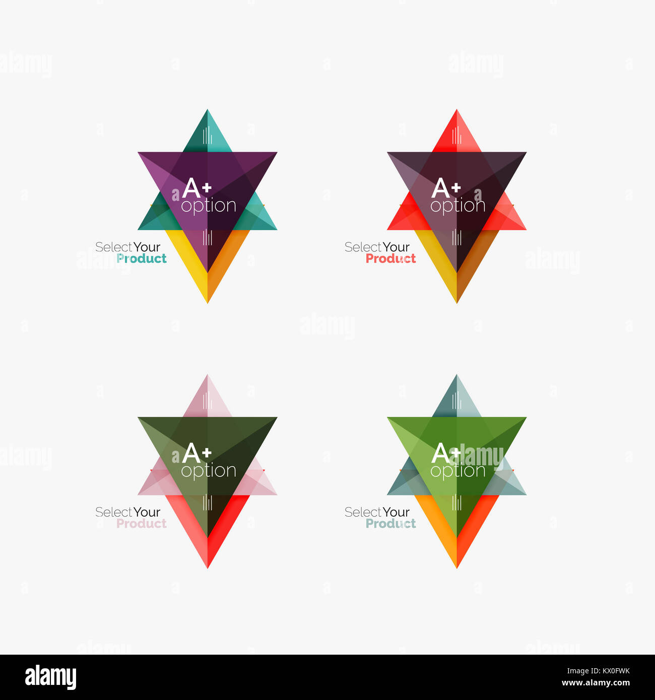 Set of triangle layouts with text and options. Elements of business ...