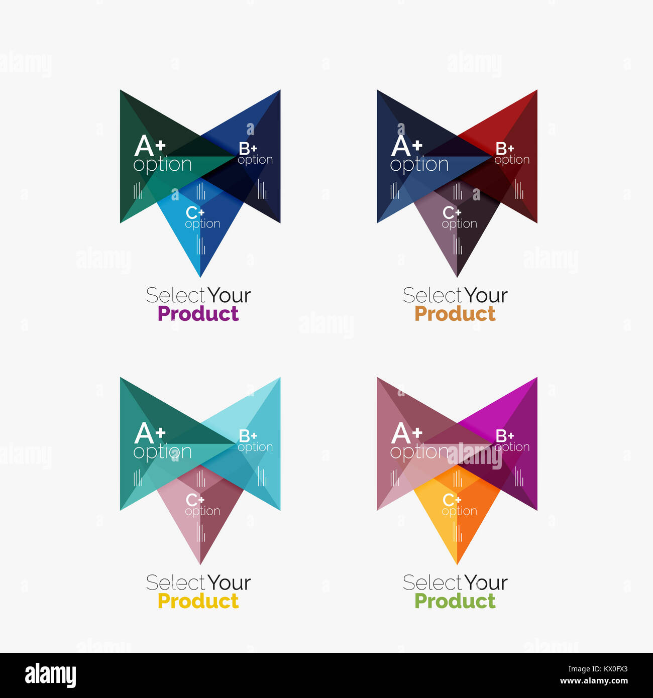 Set of triangle layouts with text and options. Elements of business ...