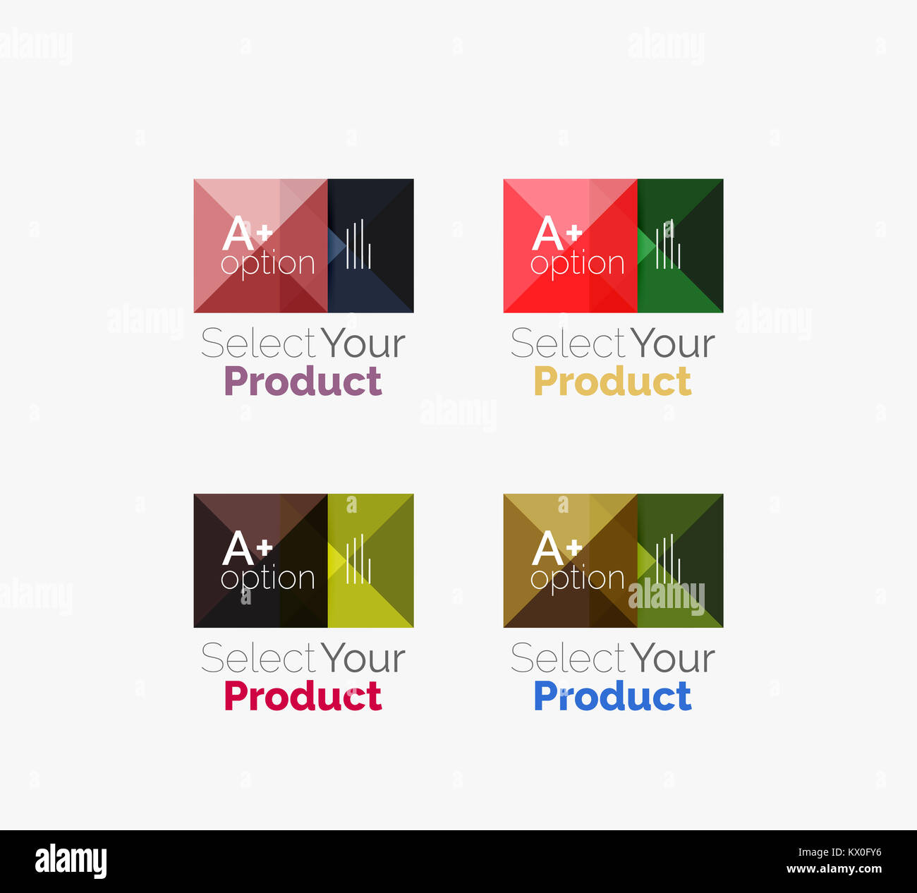 Set of abstract square interface menu navigation buttons with sample ...