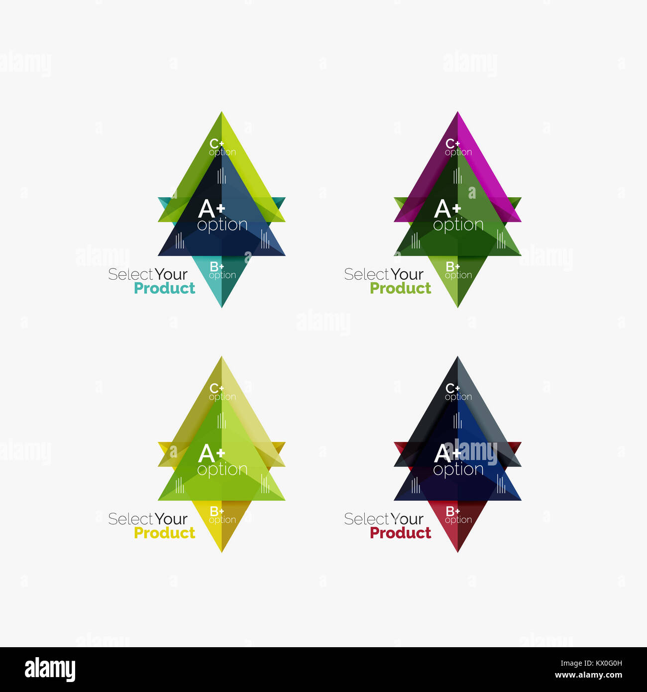 Set of triangle layouts with text and options. Elements of business ...