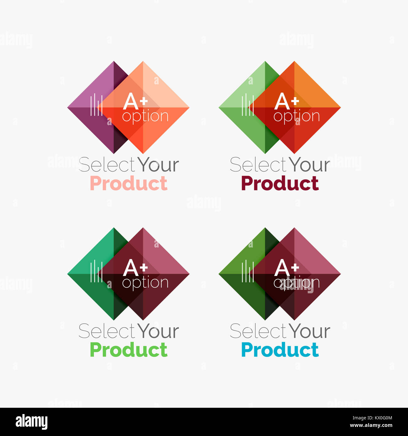 Set of abstract square interface menu navigation buttons with sample ...