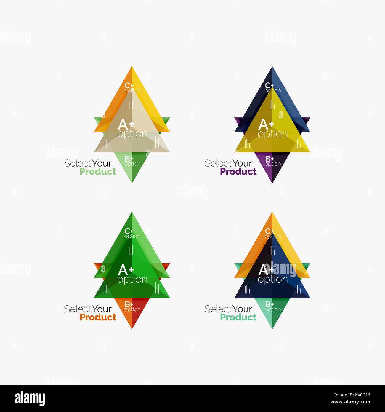 Set of triangle option infographic layouts. Select your product concept ...