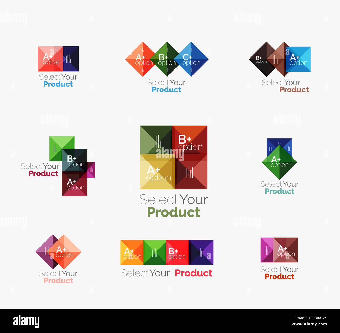 Set of abstract square interface menu navigation buttons with sample ...