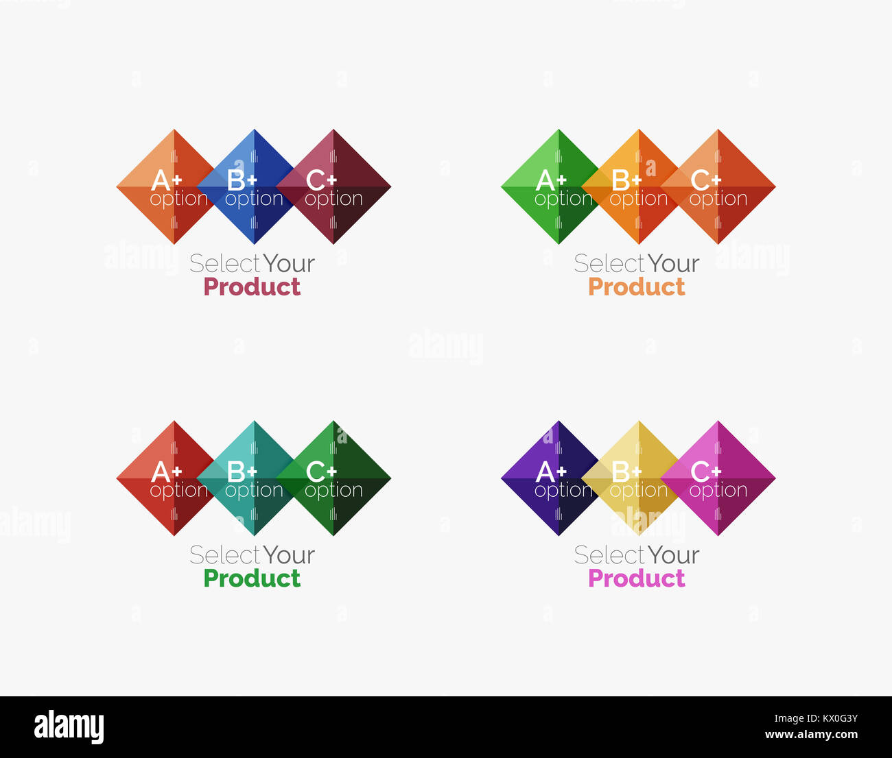 Set of abstract square interface menu navigation buttons with sample ...