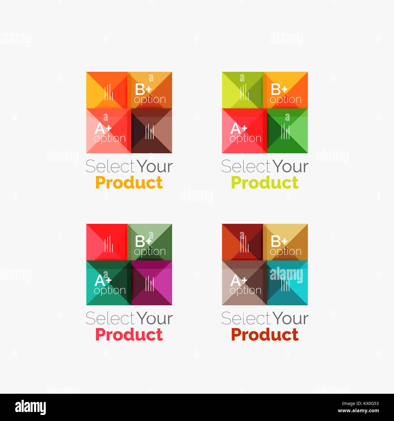 Set of abstract square interface menu navigation buttons with sample ...