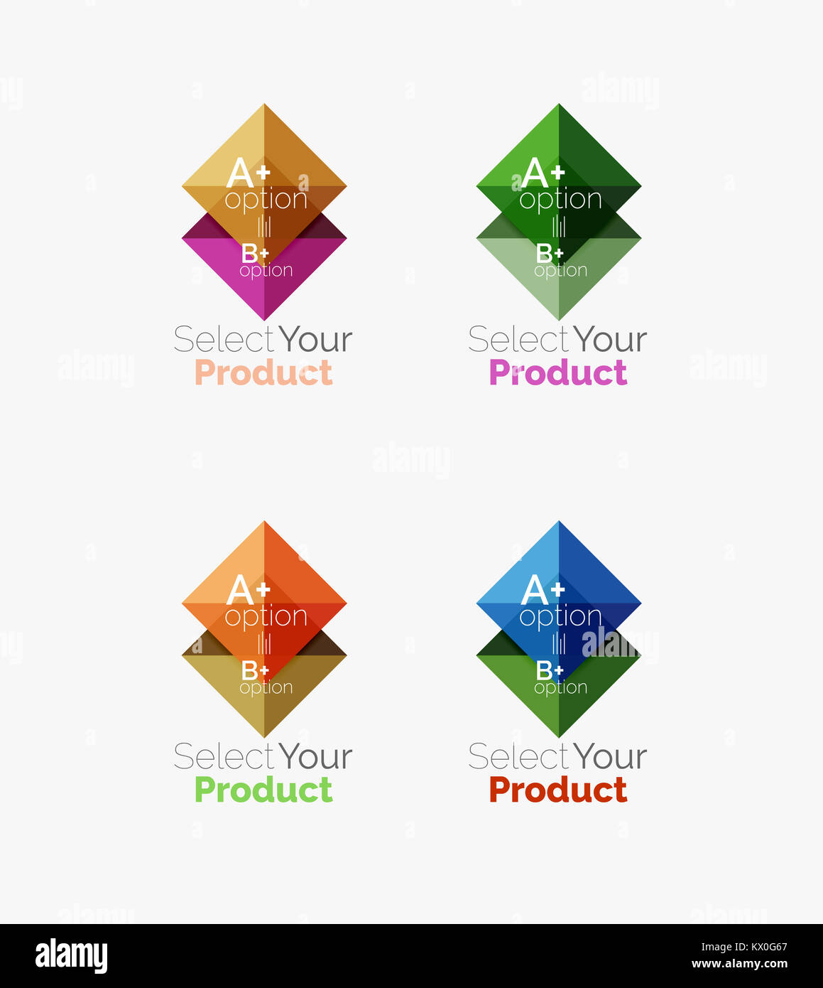 Set of abstract square interface menu navigation buttons with sample ...