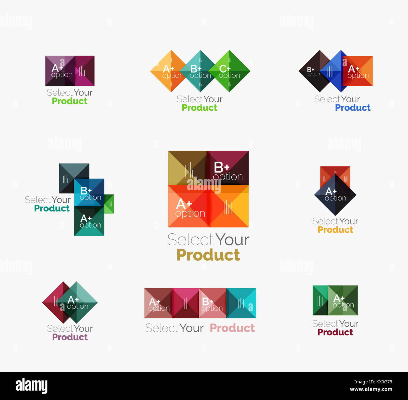 Set of color translucent squares abstract background templates or ...
