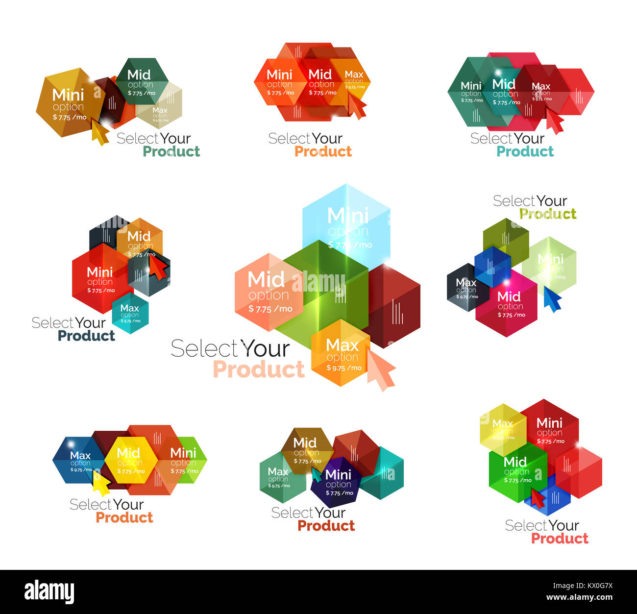 Set of hexagon navigation option diagrams. business brochure or flyer ...