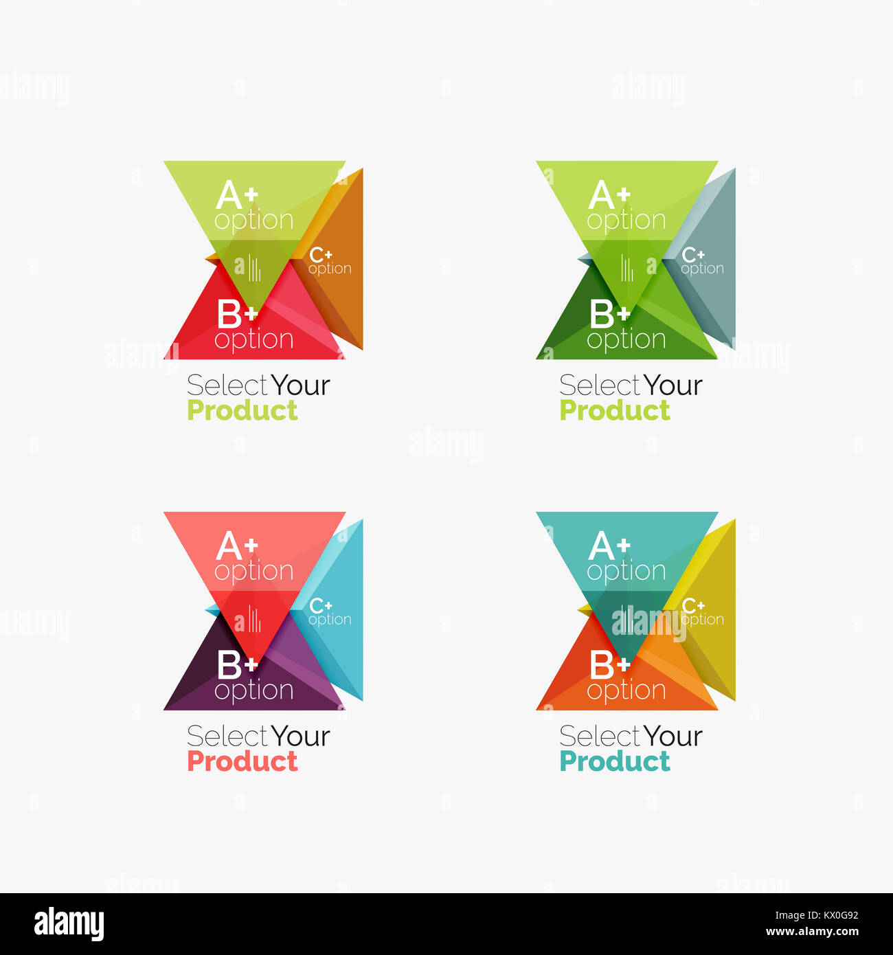 Set of triangle layouts with text and options. Elements of business ...