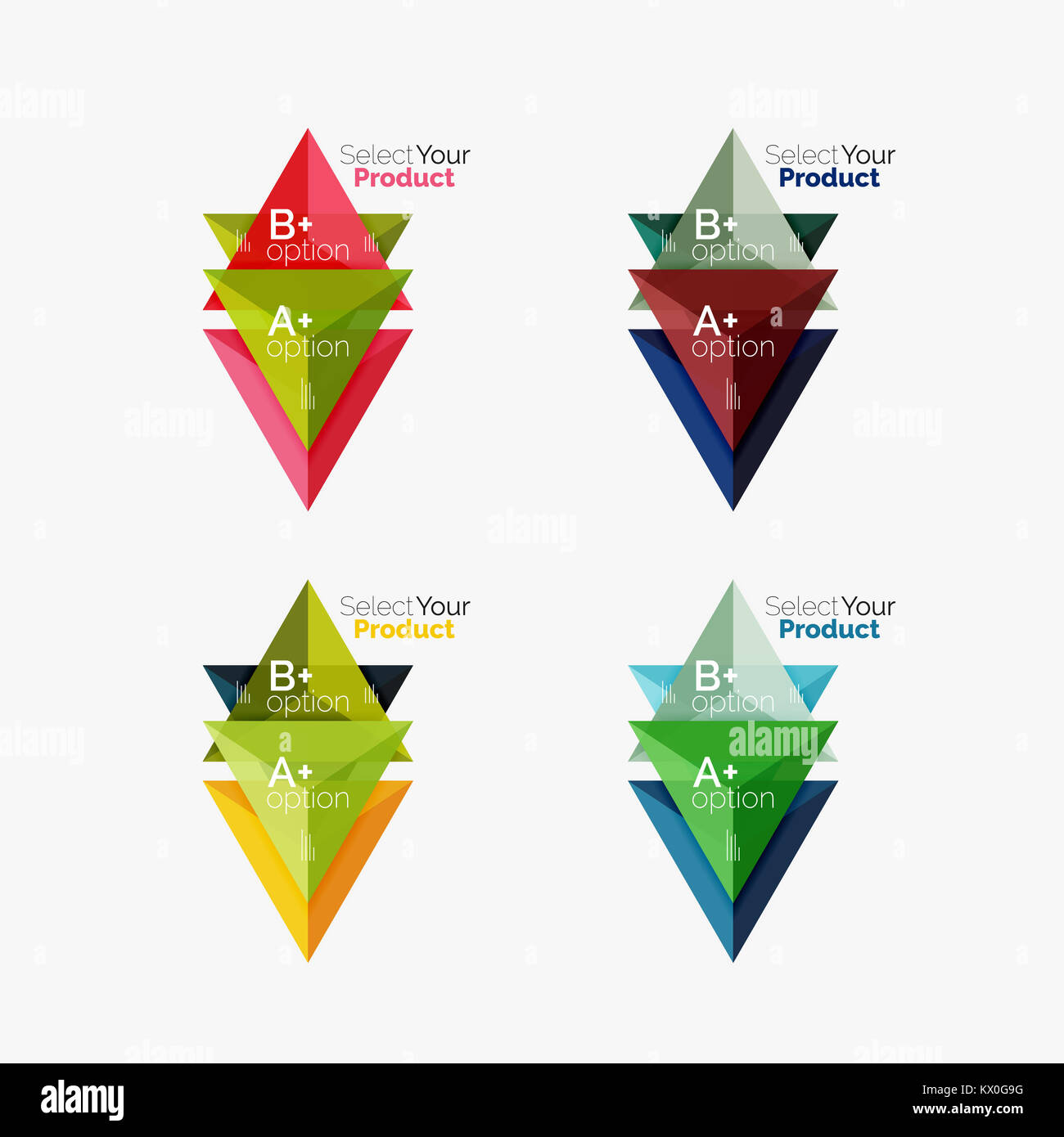 Set of triangle option infographic layouts. Select your product concept ...