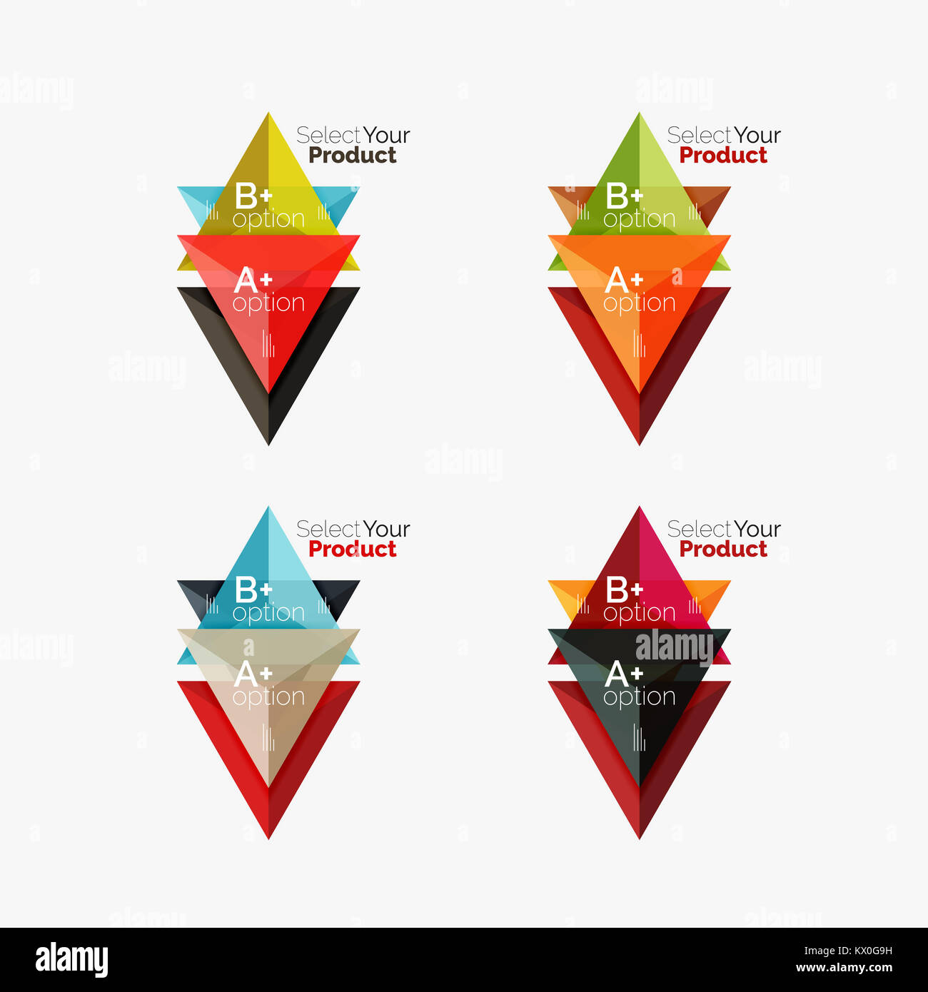 Set of triangle layouts with text and options. Elements of business ...
