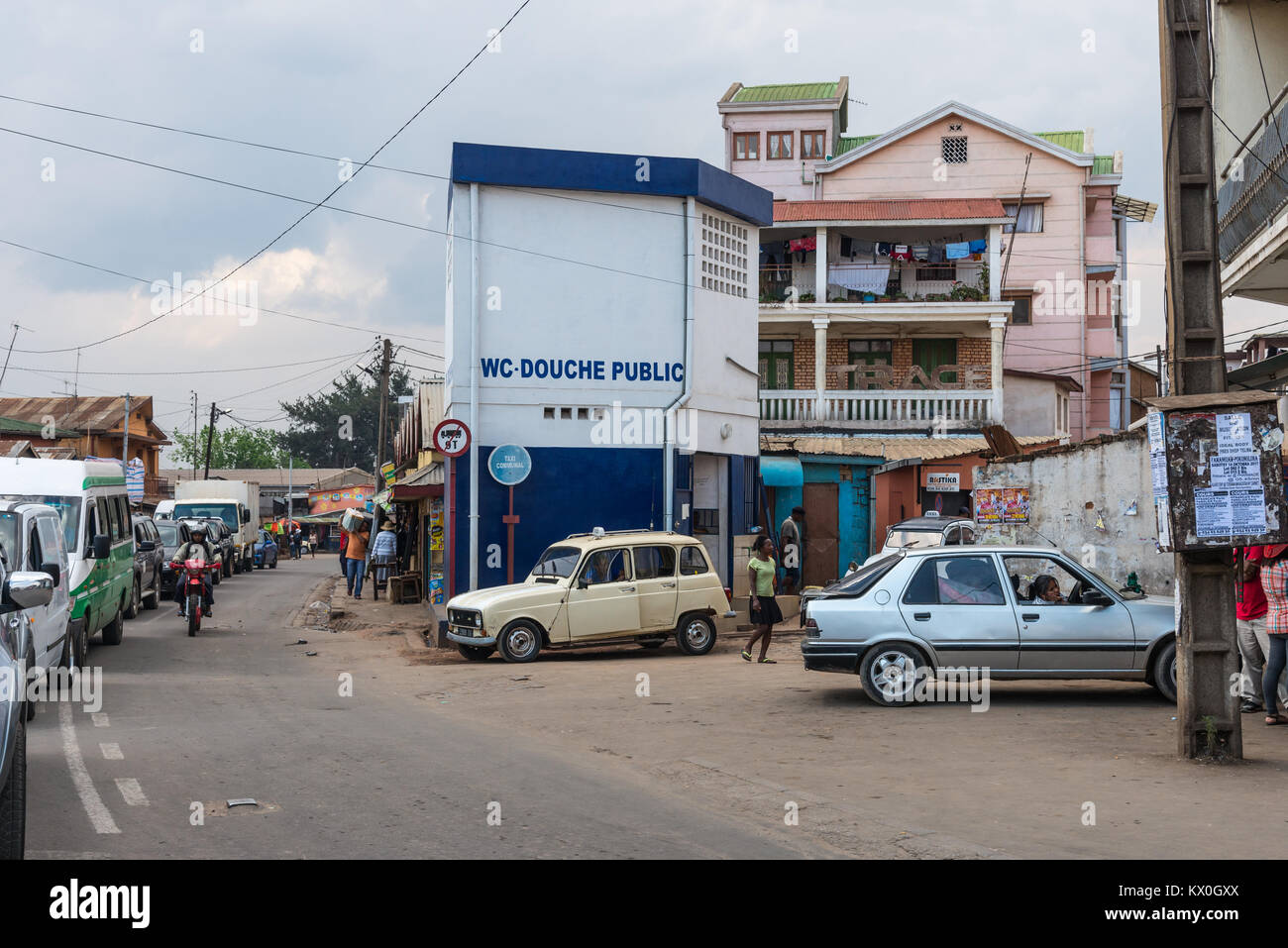 Cars and pedestrians crowded the street of Antananarivo, Madagascar ...