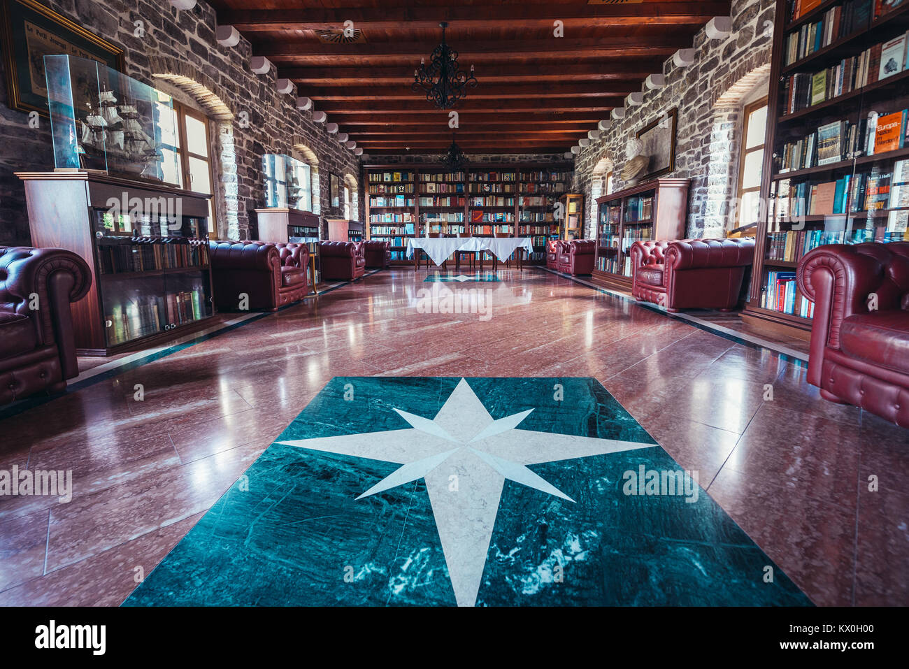Interior of library in Citadel on the Old Town of Budva city on the ...