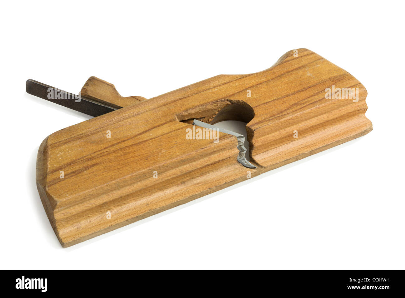 Wooden jack-plane with shaped blade for processing the edge of the ...