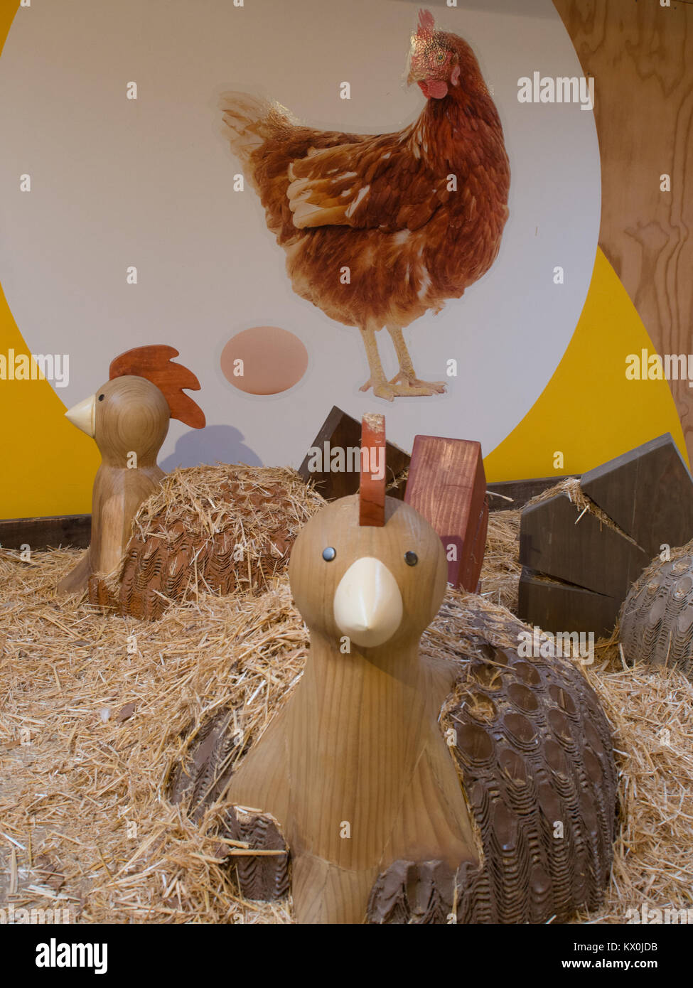 Wooden Chickens Display Stock Photo - Alamy
