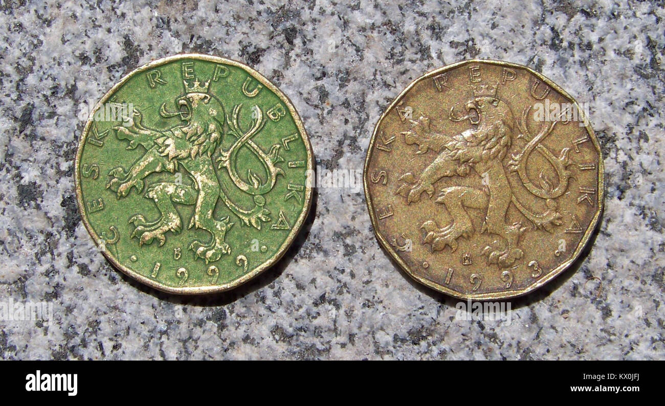 Twenty-koruna coin featuring a ruble motif with copper element ...