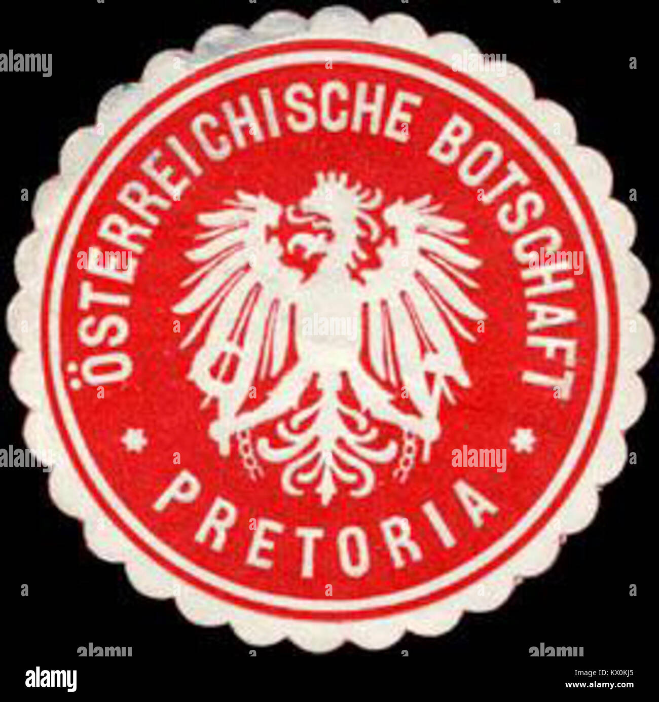 A historic postal stamp featuring the Österreichische Botschaft ...