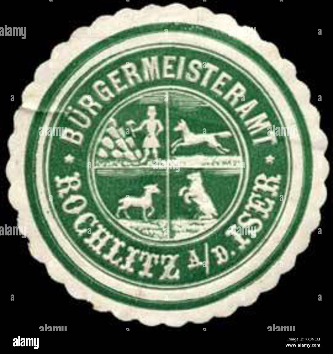 A seal from the Mayor's Office of Rochlitz on the Iser River ...