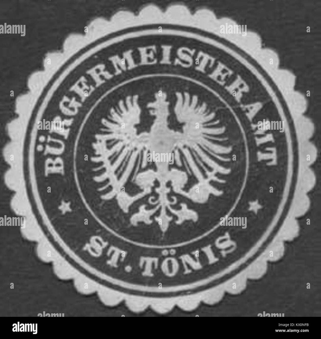 This seal represents the Bürgermeisteramt (Mayor's office) of St. Tönis ...