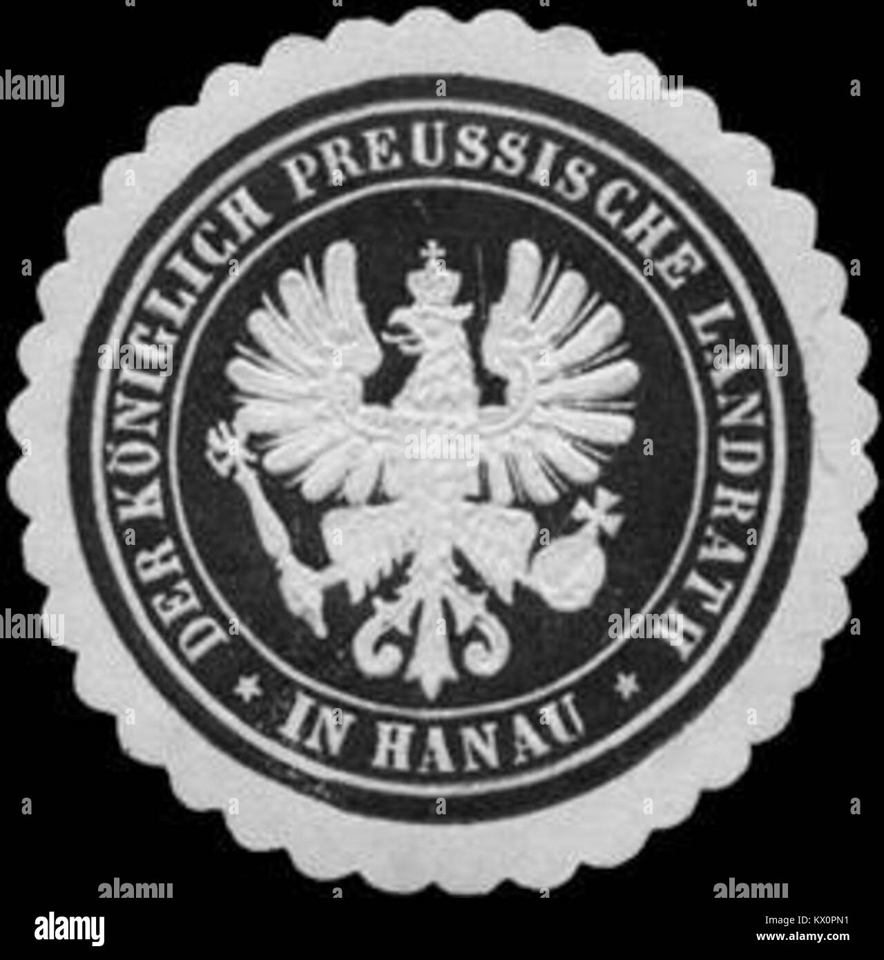 This seal represents the Royal Prussian Landrath office in Hanau ...