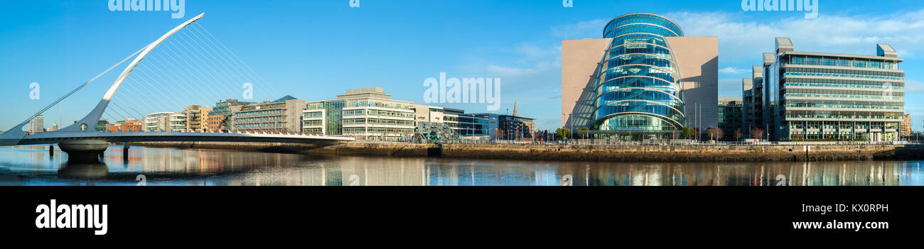 DUBLIN, IRELAND - FEBRUARY 4, 2017: Panoramic image of Convention Centre Dublin (CCD) and Samuel ...
