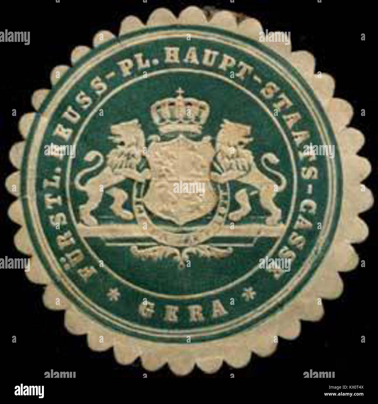 Seal mark of the Prince of Reuss-Plauen's State Treasury in Gera ...