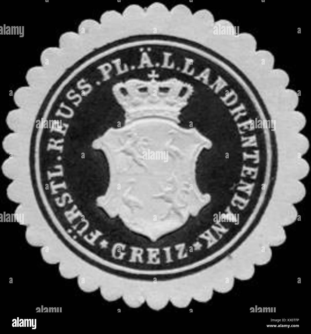 Seal representing the Fürstlich Reuss Landrentenbank of Greiz, used for ...