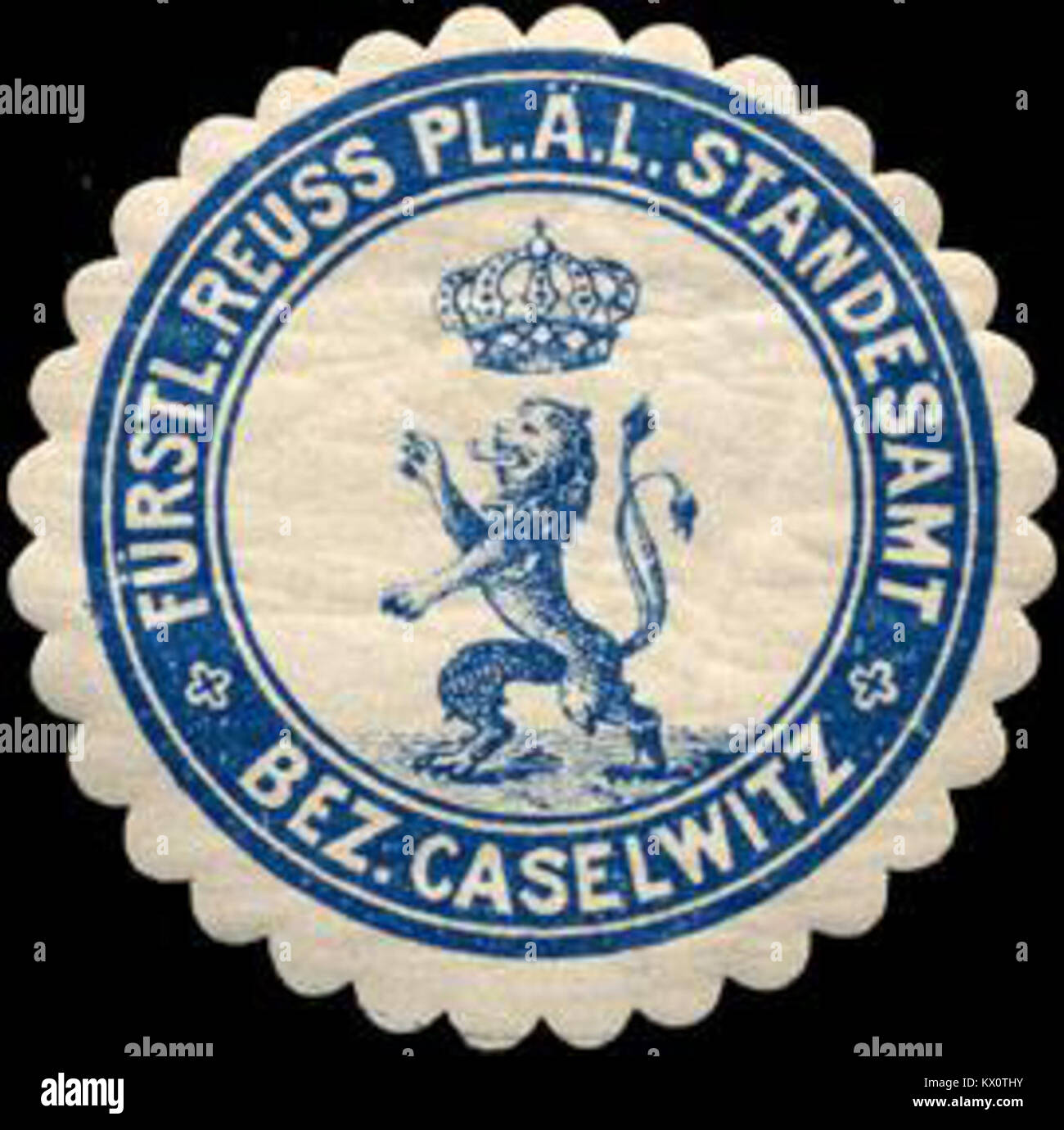 Seal of the Princely Reuss Civil Registry Office in Caselwitz, Germany ...