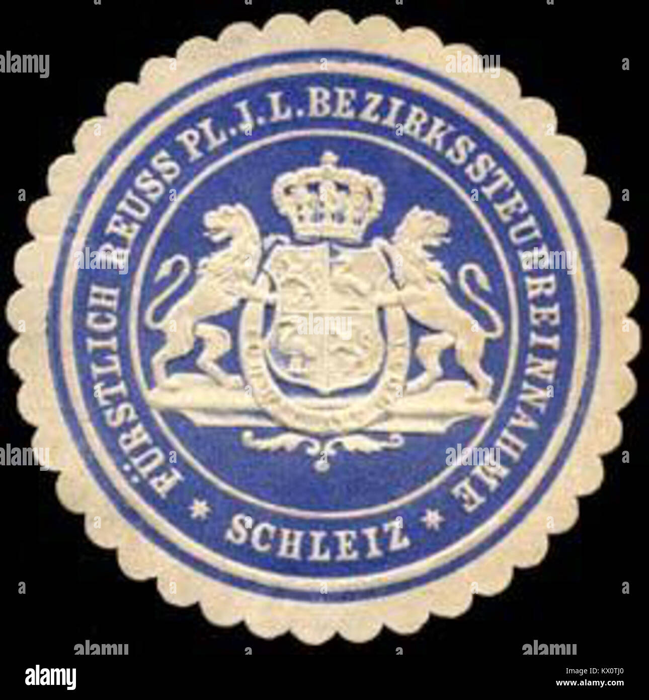 This is a historical seal from the Principality of Reuss, used for tax ...