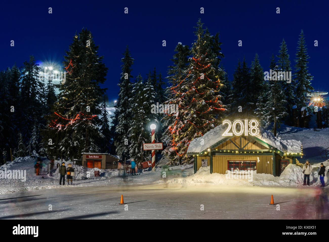 North Vancouver Canada - December 30, 2017: Ice skating rink, fun and ...