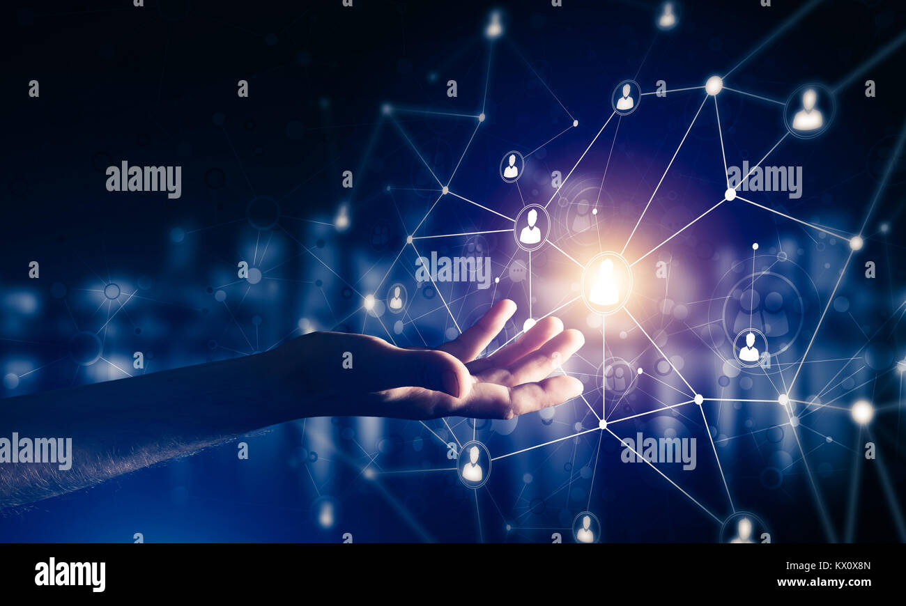 Background conceptual image with social connection lines on dark ...