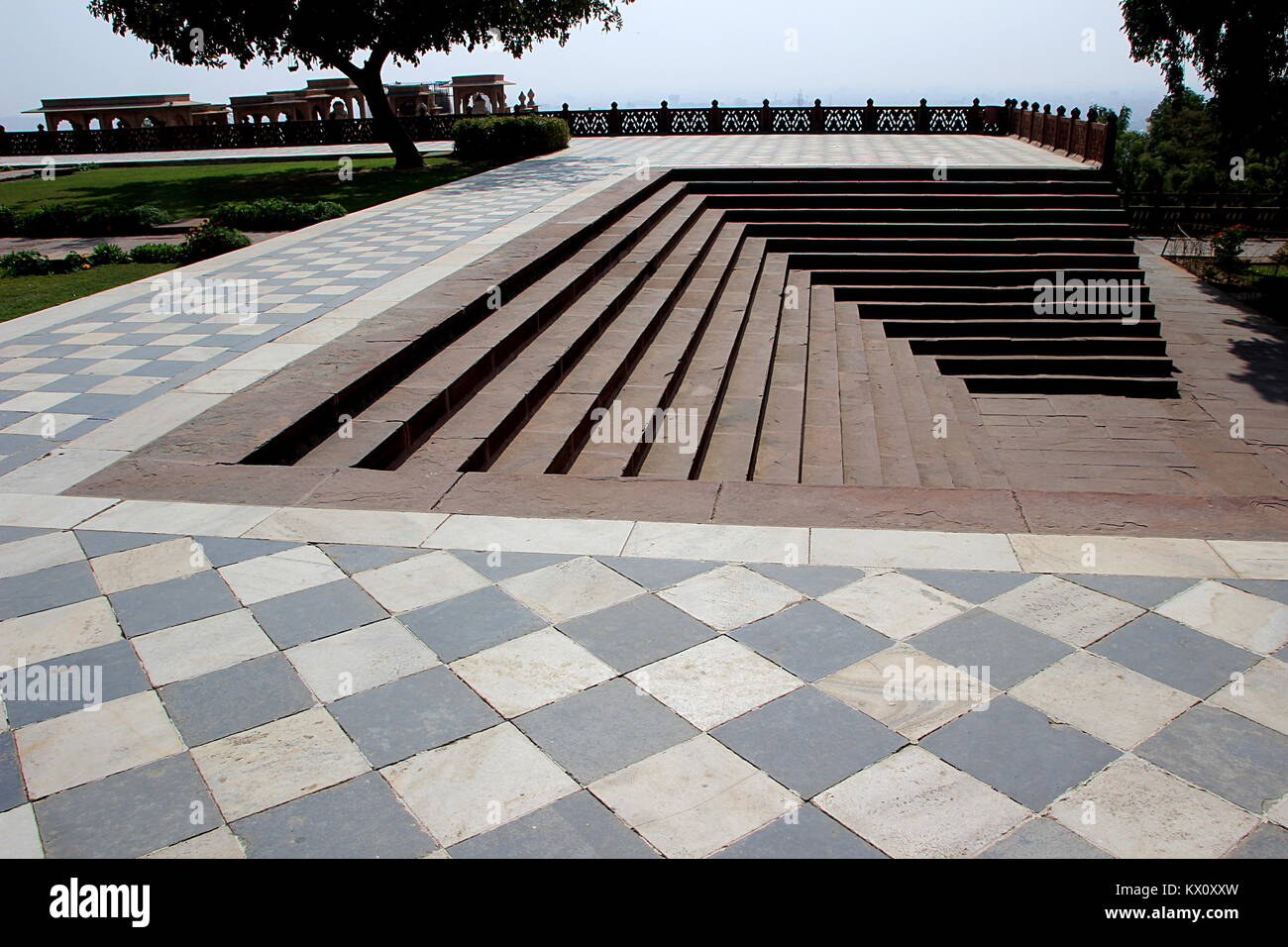 View of stone steps and tiled platform at Jaswanth Thada in Jodhpur ...