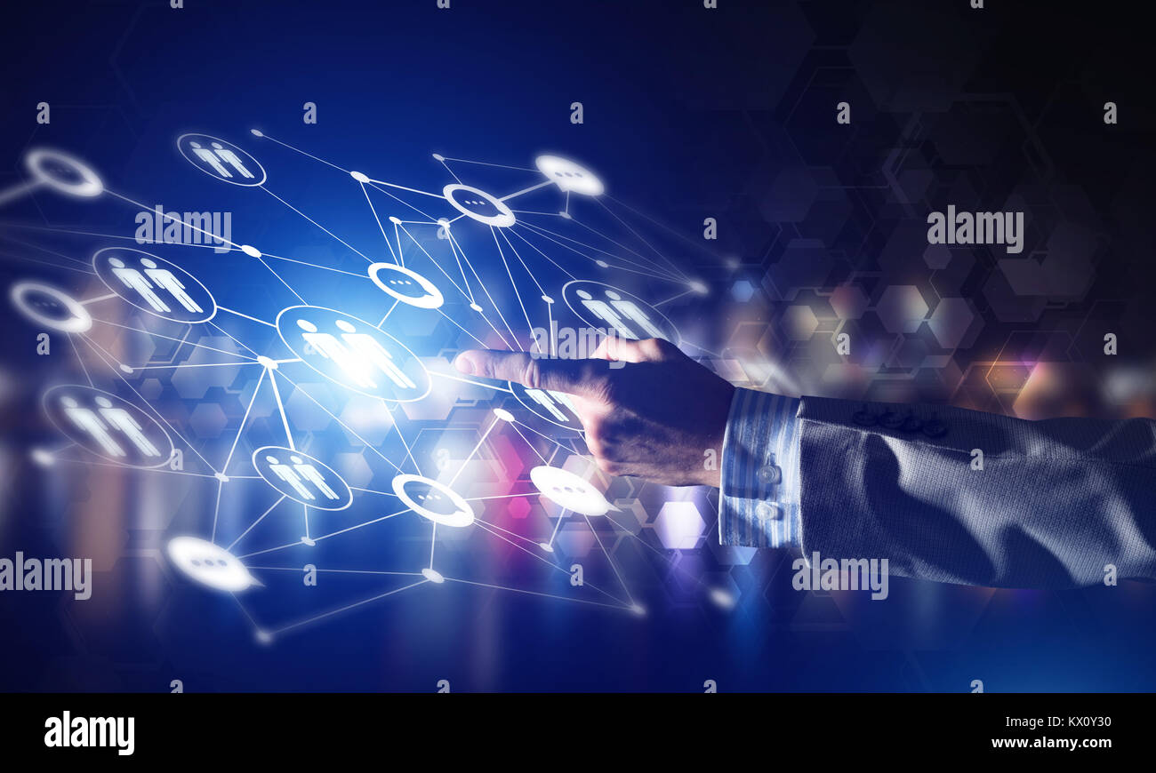 Background conceptual image with social connection lines on dark ...