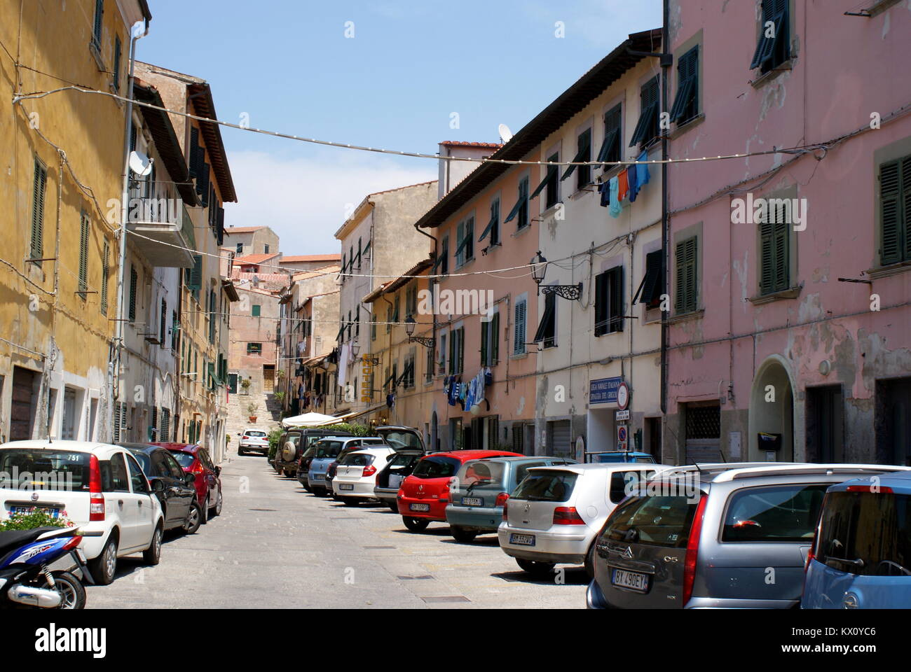 Street view in the historic old town of Portoferraio, Elba, Italy Stock ...